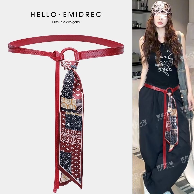 Silk Scarf Belt Accessories Women's Ribbon Belt Chain Belt Hip Hop Punk ...