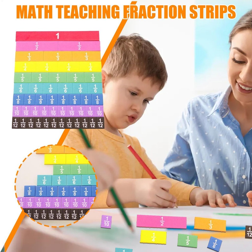 Math Teaching Fraction Strips Children Math Learning Fraction Strips ...