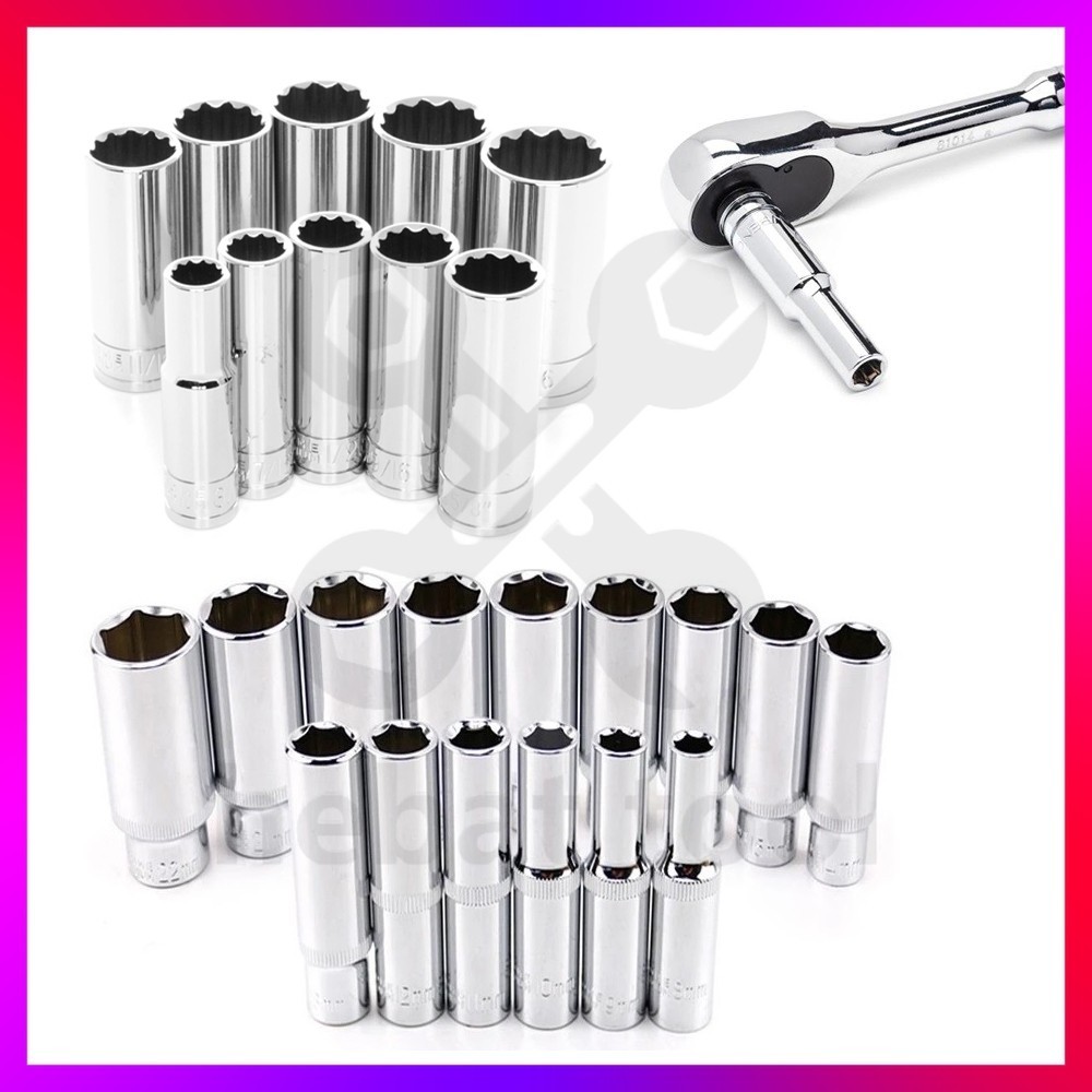 1/2" Inch CR-V Deep Long Box Socket 6 12 Point Heavy Duty for Ratchet ...