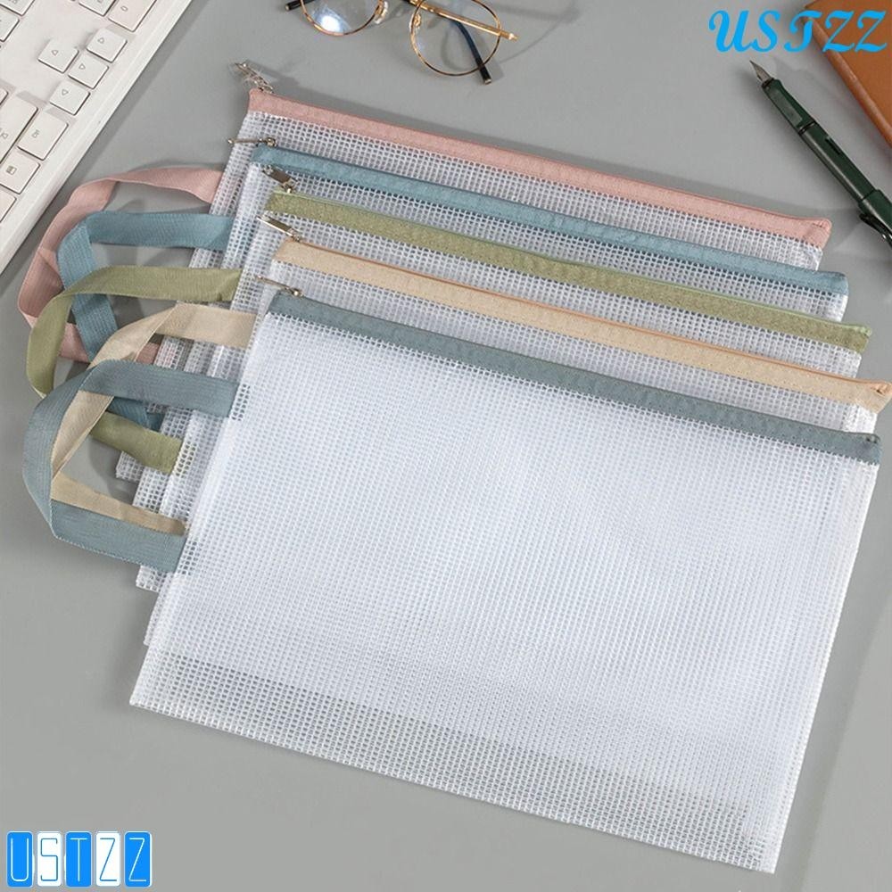 USTZZ Mesh Zipper Storage Bag, Double-layer Transparent A4 File Folder ...