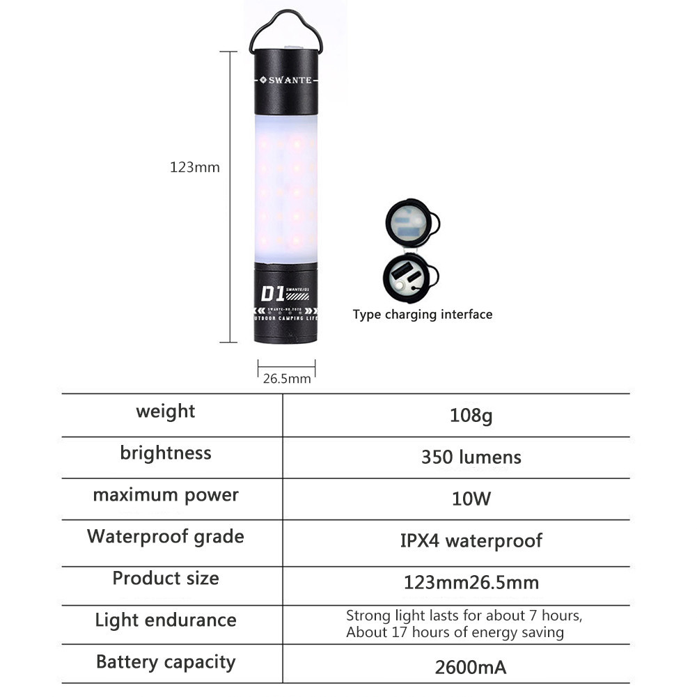 LED Camping Light 2600mAh Camping Lamp 350LM Camping Stick Light IPX4 ...