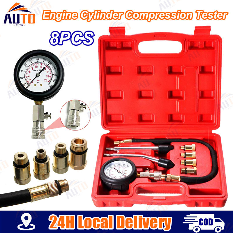 8 PCS Engine Cylinder Compression Tester Kit Auto Tool Meter, Gas ...
