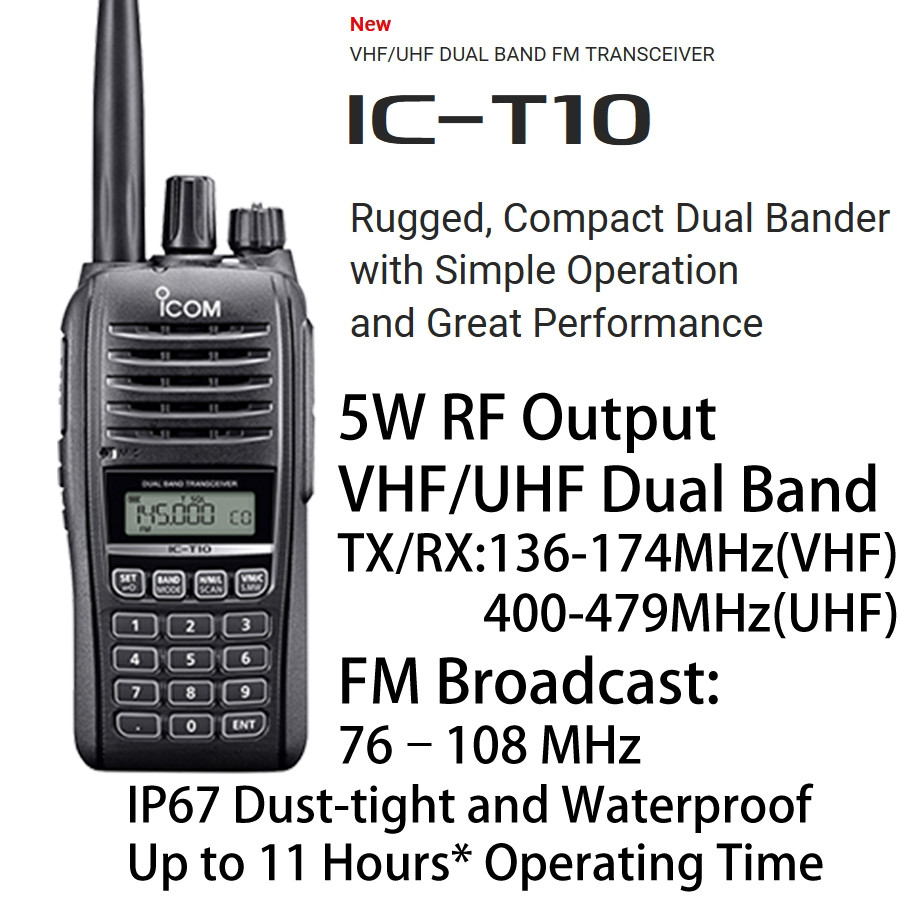 New Icom IC-T10 VHF/UHF Dual-Band FM Transceiver IP67 5W Output | Shopee Philippines
