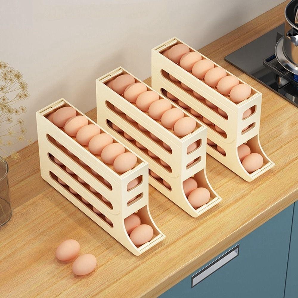 4 Tier Egg Storage Organizer Box Automatic Rolling Kitchen Refrigerator ...