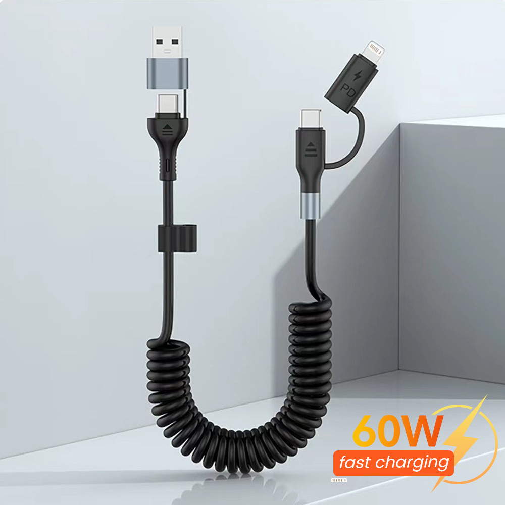 Twitch PD 60W 4 in 1 Spring USB/Type-C to Type C/lOS Mobile Phone Fast ...