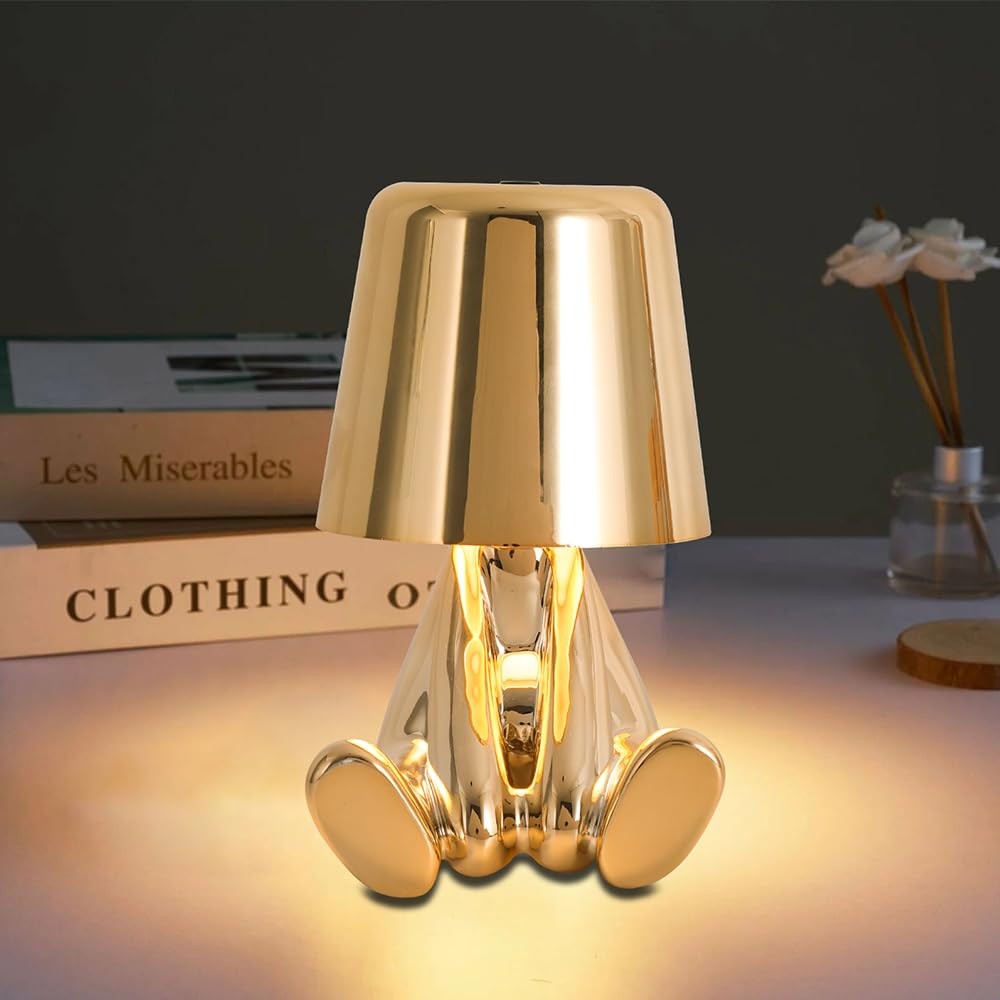 Dimmable Touch Table Lamp, Battery Powered USB Rechargeable Lamp, Gold ...