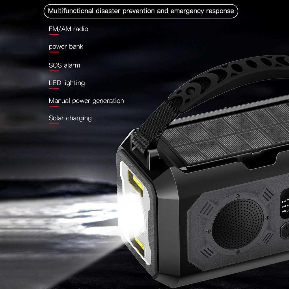 12000mAh Emergency Weather Radio Flashlight Solar Hand Crank for ...