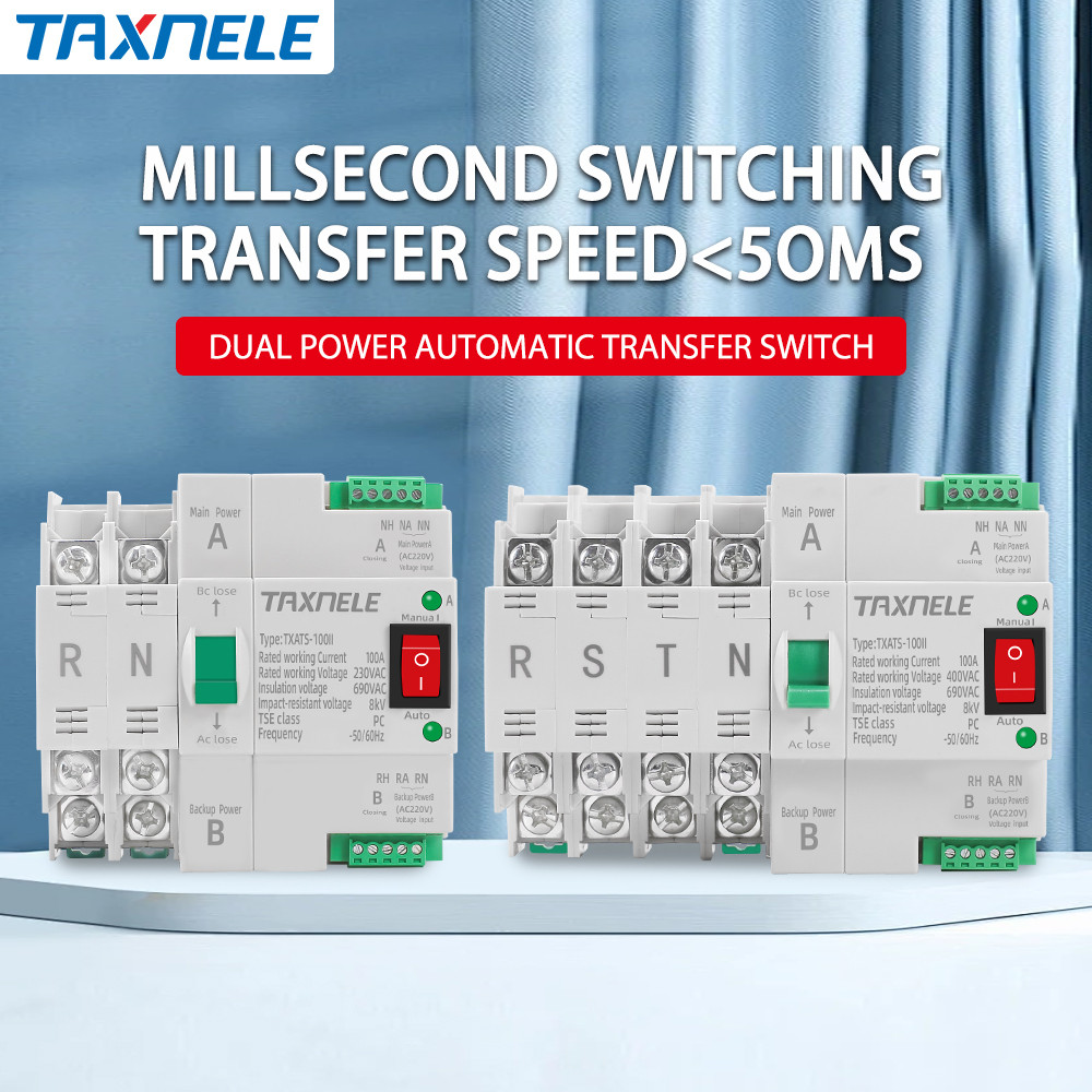 TAXNELE MCB type Dual Power Automatic transfer switch 100A ATS Circuit Breaker Electrical Switch ...