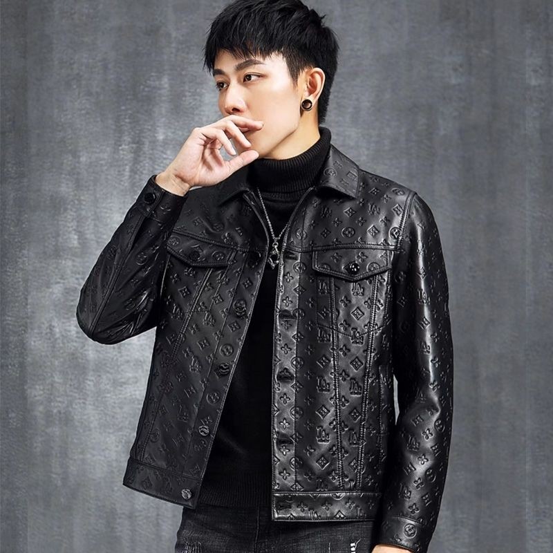 Steel Stamped Embossed Leather Jacket Men's Jacket Slim-fit New Style ...