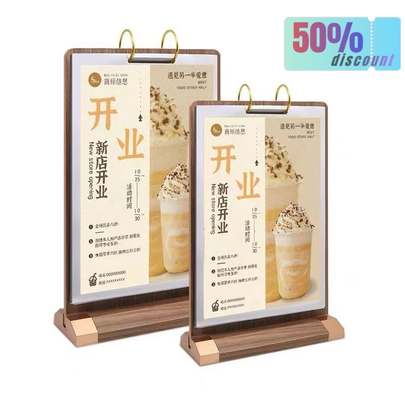 Walnut wood A4 Restaurant menu Page turning table card Menu A5 desktop ...