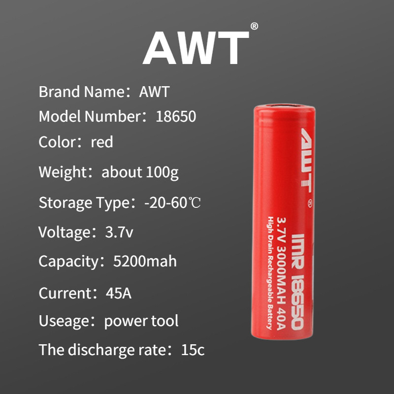 AWT 18650 3000mAh 35A Rainbow battery for Li-ion battery | Shopee ...