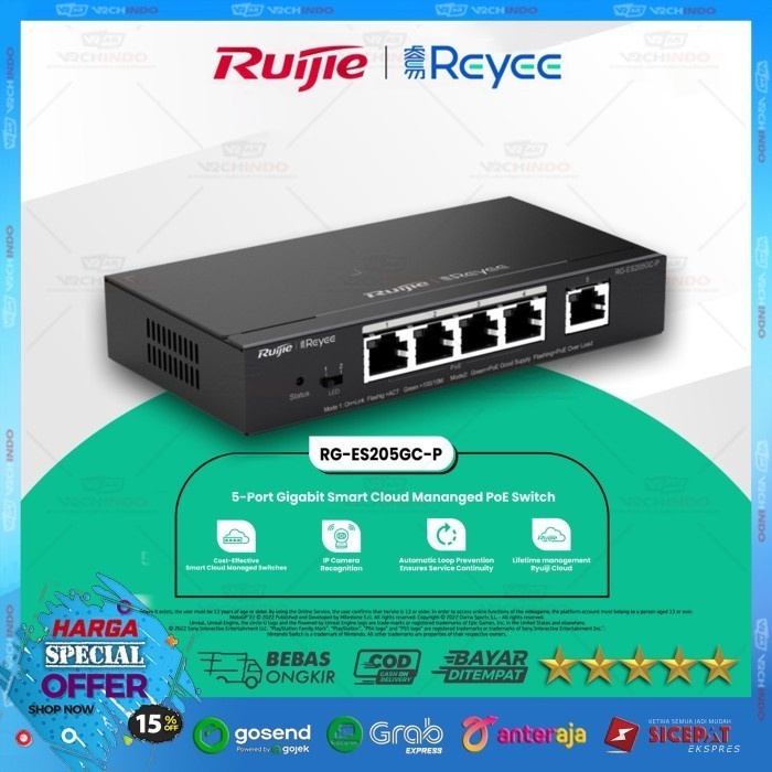 Ruijie REYEE RG-ES205GC Switch 5-Port Gigabit Smart Cloud Mananged ...