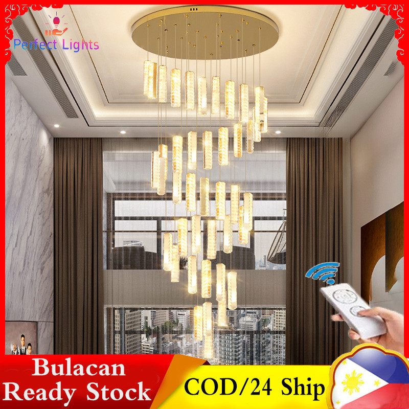Modern LED Tricolor Stairs Chandelier Crystal Chandelier Stair Drop ...