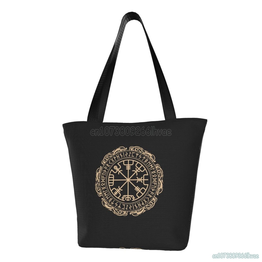 Black Celtic Viking Design Handbag Magical Runic Compass Vegvisir In ...