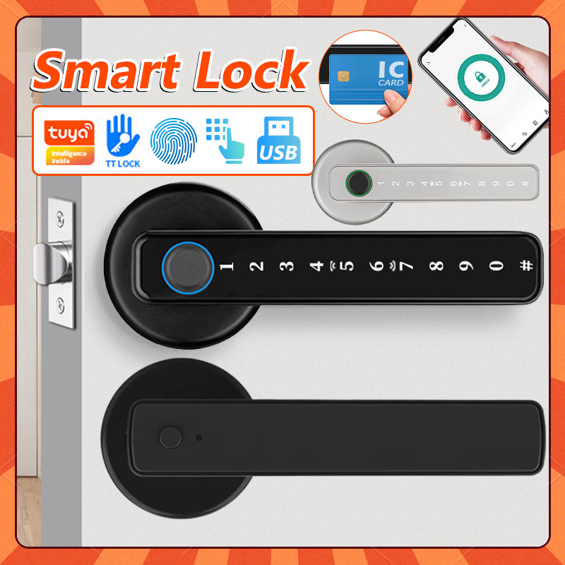 Fingerprint Lock TUYA Bluetooth APP 4 in 1 Smart Door Lock Electronic Digital Code Lock with IC ...