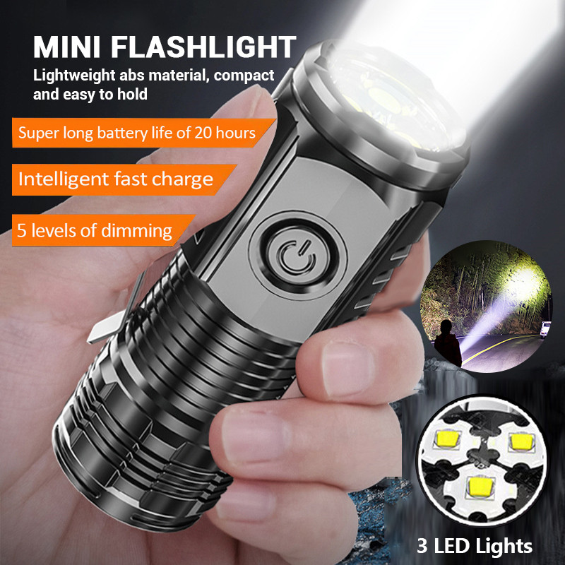 Flashlight Rechargeable Waterproof Type-C USB Charge 5 Modes Brightness ...