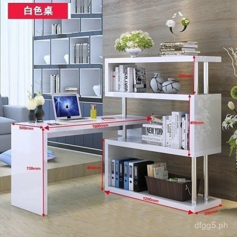 z%Rotating Computer Desk with a Bookcase Simple Office Table Desktop ...