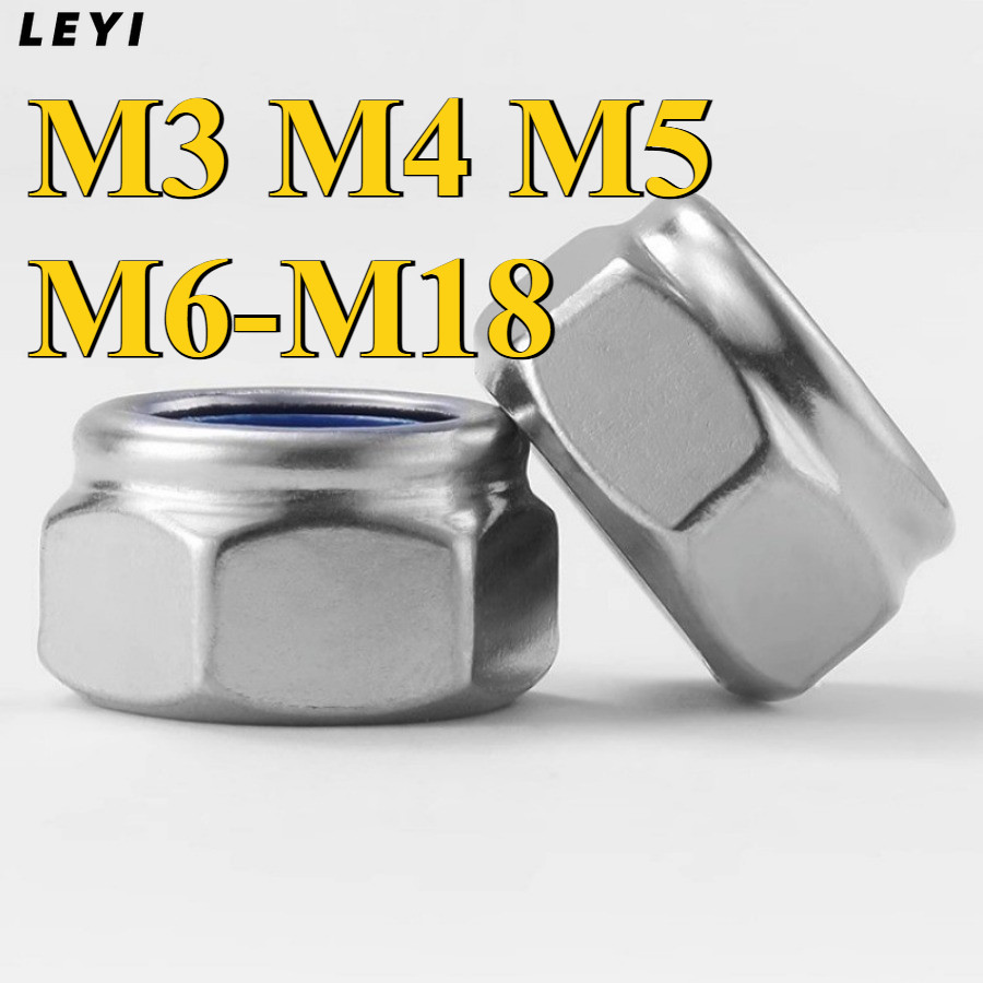 304 stainless steel nut anti slip locking hexagon screw cap M3/M4/M5/M6 ...