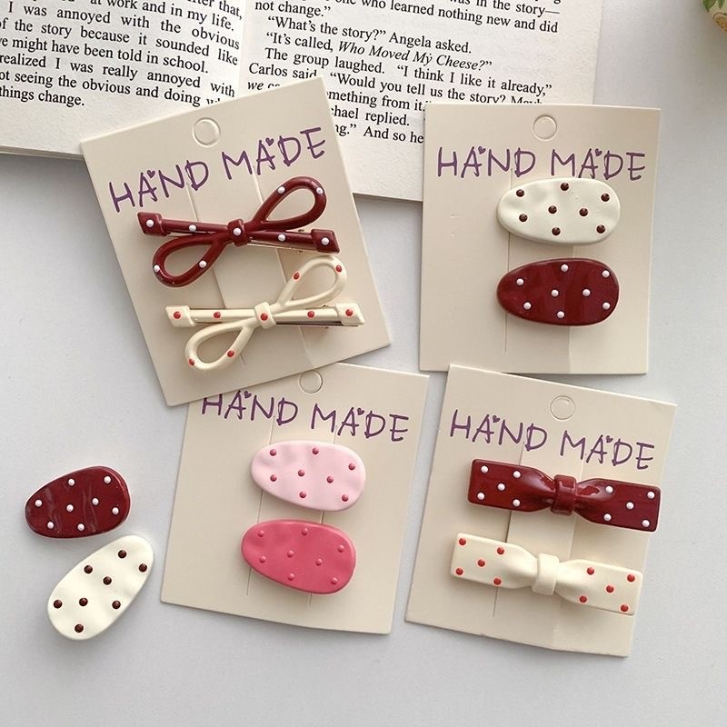 Cute Girl Red Polka Dot Side Bangs Clip High-value Bow All-match ...