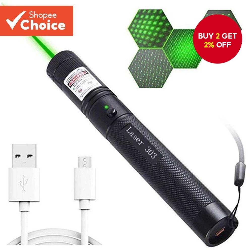 USB Rechargeable Green Laser Pointers 532nm 10000m High Power Laser 303 Laser Flashlight ...