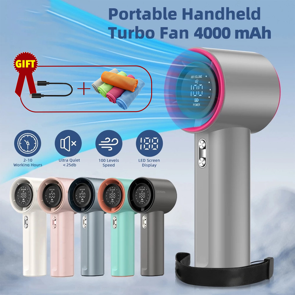 ⚡GOOJODO⚡ Fan 4000 mAh Turbo Mini Fan Rechargeable Handheld Portable ...