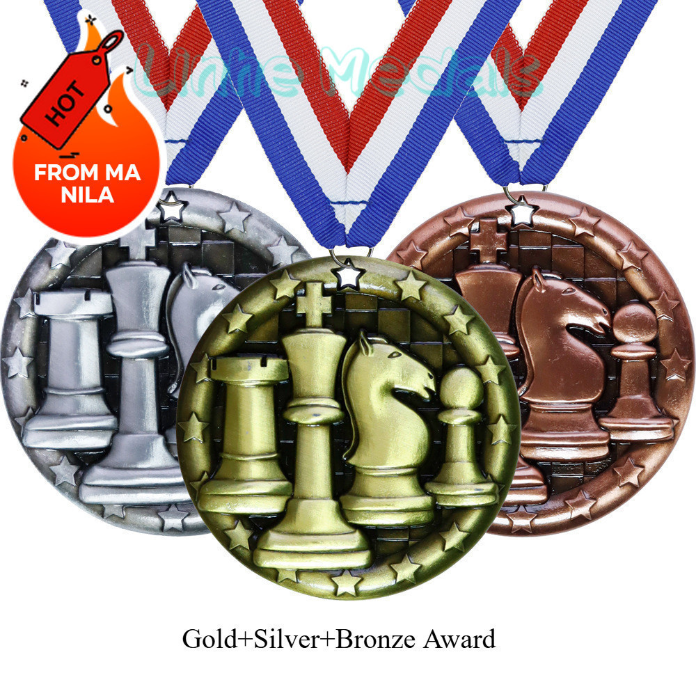 3pcs Chess Medals/ Zinc Alloy Plated Antique Hanging Plate/ 123 Honorary Medals Spot goods ...