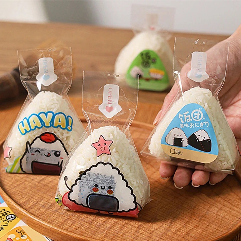 50pcs/pack Cartoon Triangle Rice Ball Packaging Bag Stickers Seaweed ...