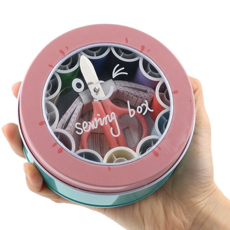 Household Sewing Box Sewing Round Window Iron Box Set Sewing Tool ...
