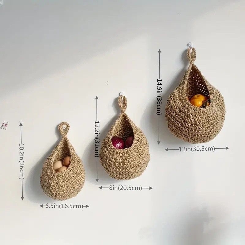 Hemp Rope Woven Ginger Basket Hanging Basket Fruit Storage Wall-Mounted ...