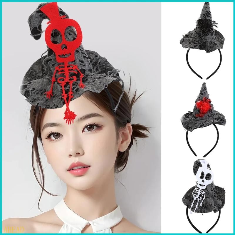 AHEAD Halloween Skeleton Witch Hat Headband Mini Cone Hat Hairbands ...
