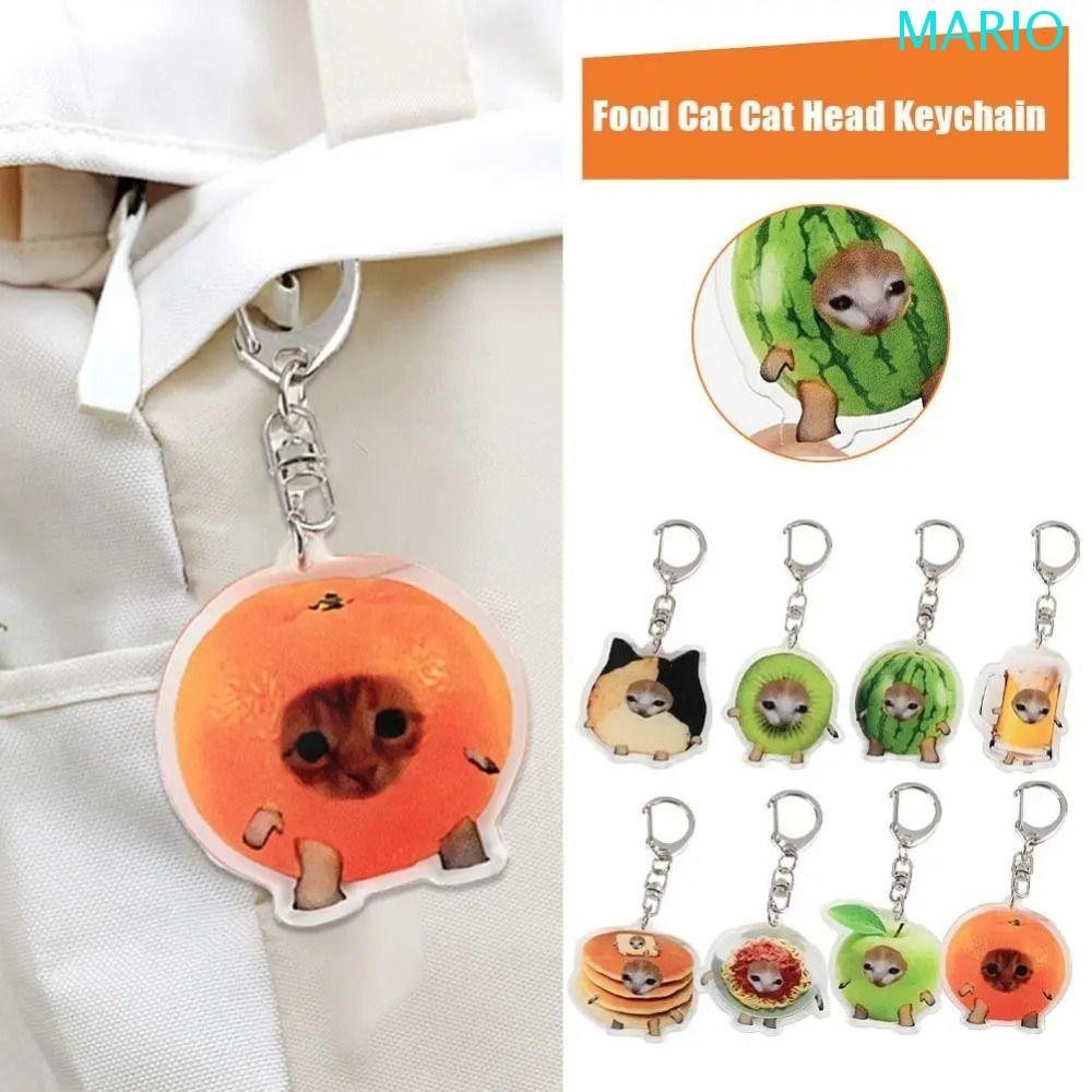 MARIO Food Cat Head Keychain, Acrylic Fashion Cat Meme Pendant, Cute ...