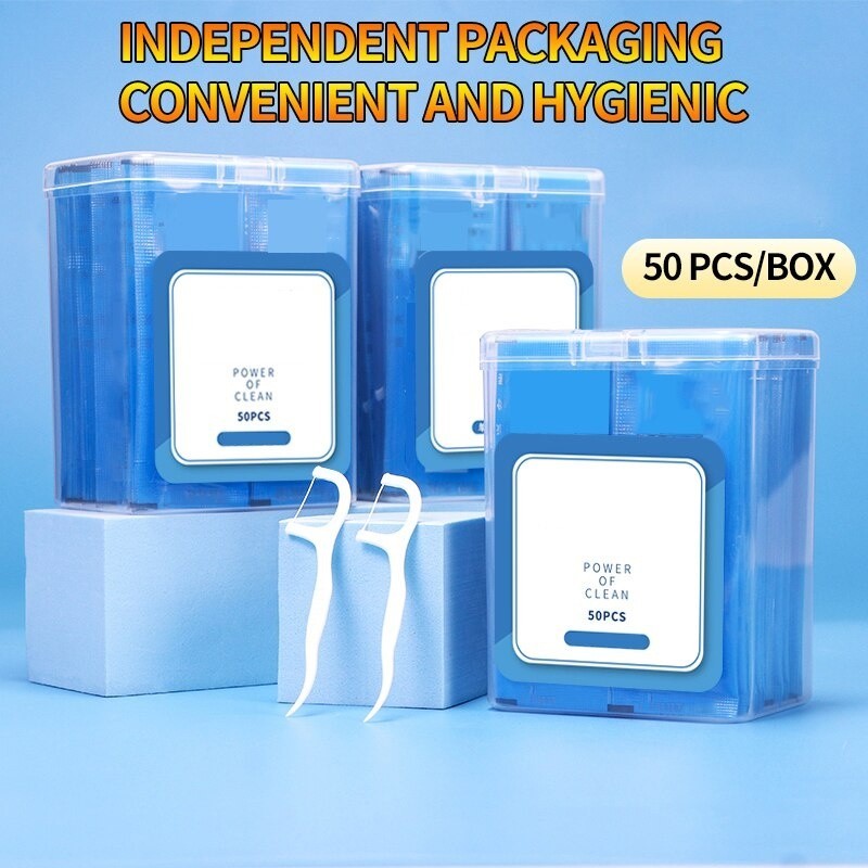 50pcs/1pack Mint Flavored Dental Floss Plastic Single Independent ...
