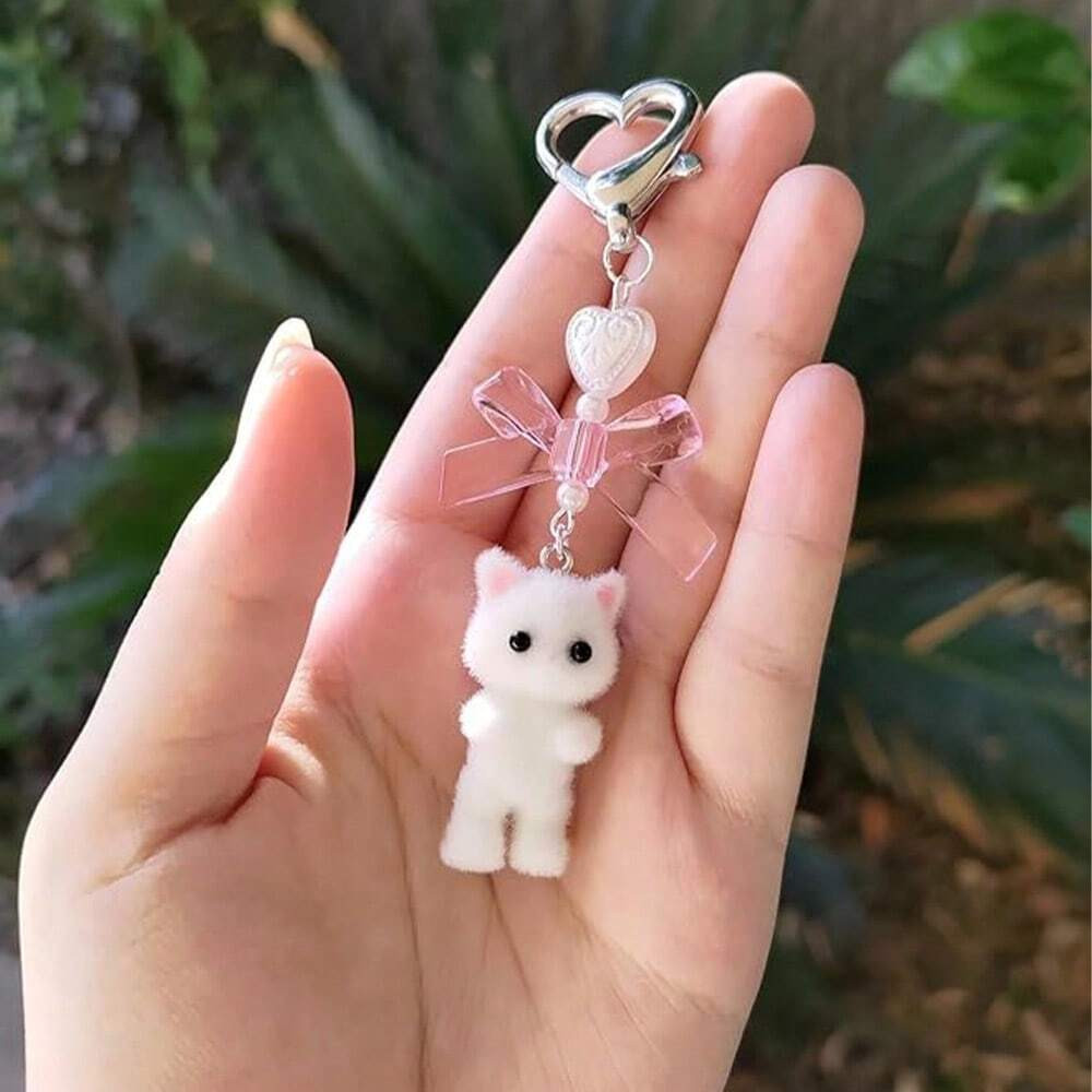 1pc Cute Cat Keychain,Fuzzy Kitty Cat Decor Gifts For Cat Lovers ...