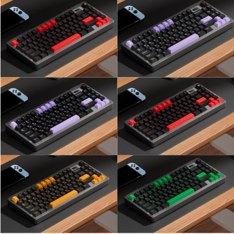 Minimalist Black Keycaps PBT Cherry Profile 1.7mm Thicknees with Japanese Korean stroke for MX ...