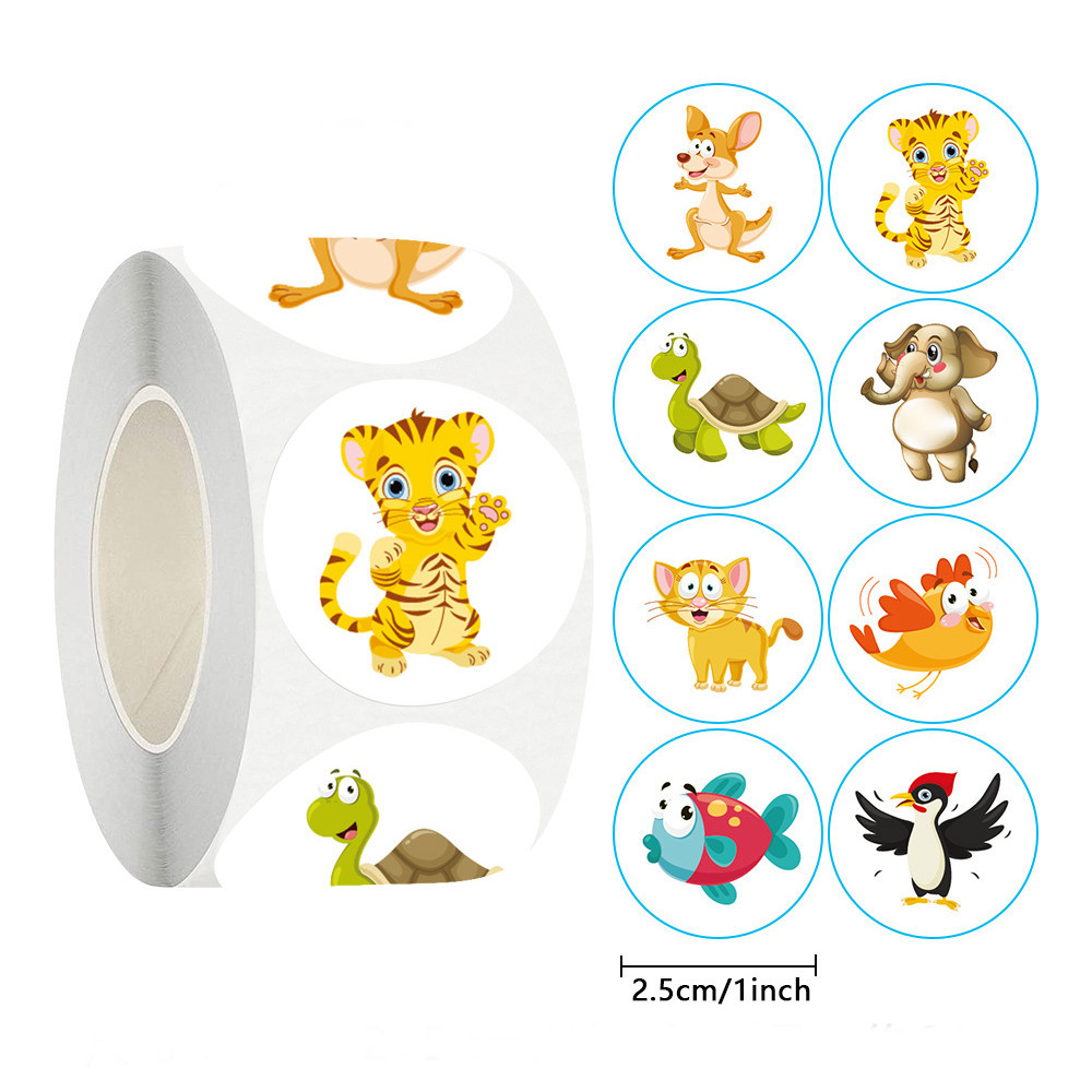 500pcs/roll Round Cartoon Animal stickers for kids Teacher Reward ...