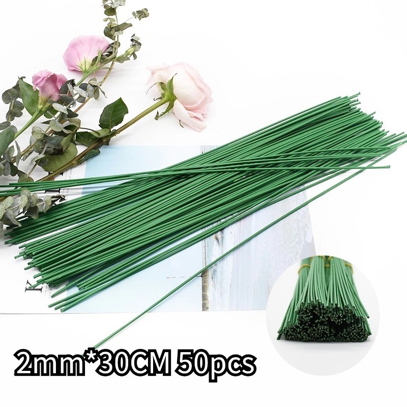 100Pcs 30cm Artificial Flower Stem Iron Wire Bouquet Accessories Green ...
