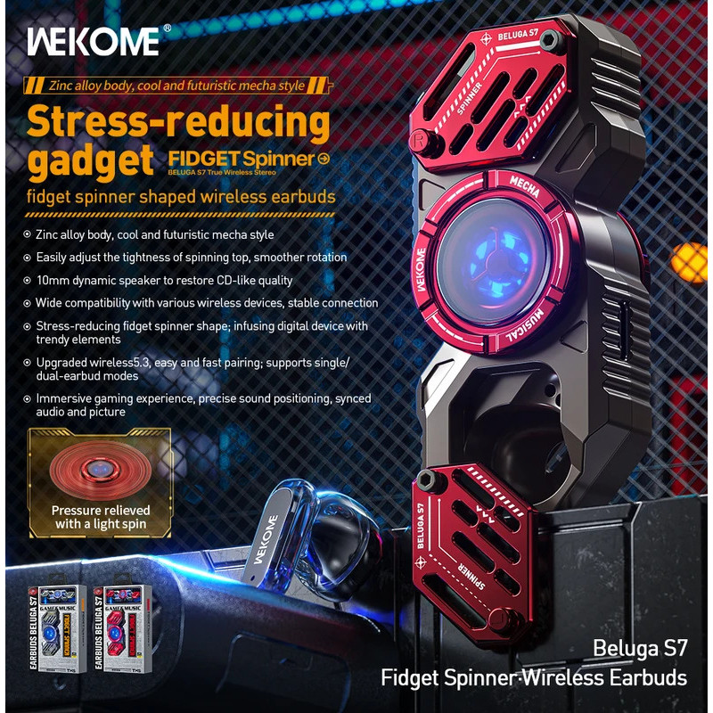 WEKOME Fidget Spinner Shaped Wireless Earbuds V5.3 Bluetooth Earphones ...