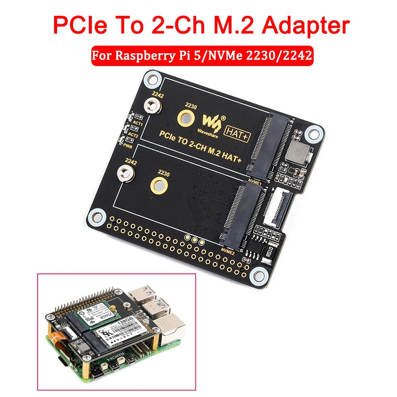 Raspberry Pi 5 PCIe To 2-ch M.2 Adapter 2230/2242 Size NVMe Solid State ...