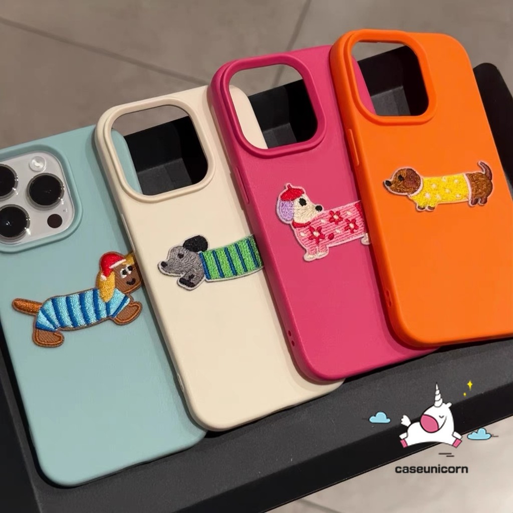 Cute Puppy Cartoon Simple Dachshund Dog DIY 3D Sticker Couples Case ...