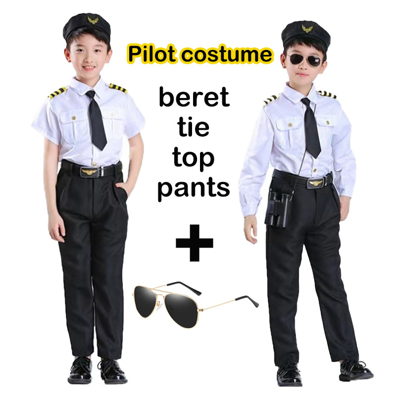Pilot Costume for Kids Boys Captain Flight Attendant Career Clothes ...