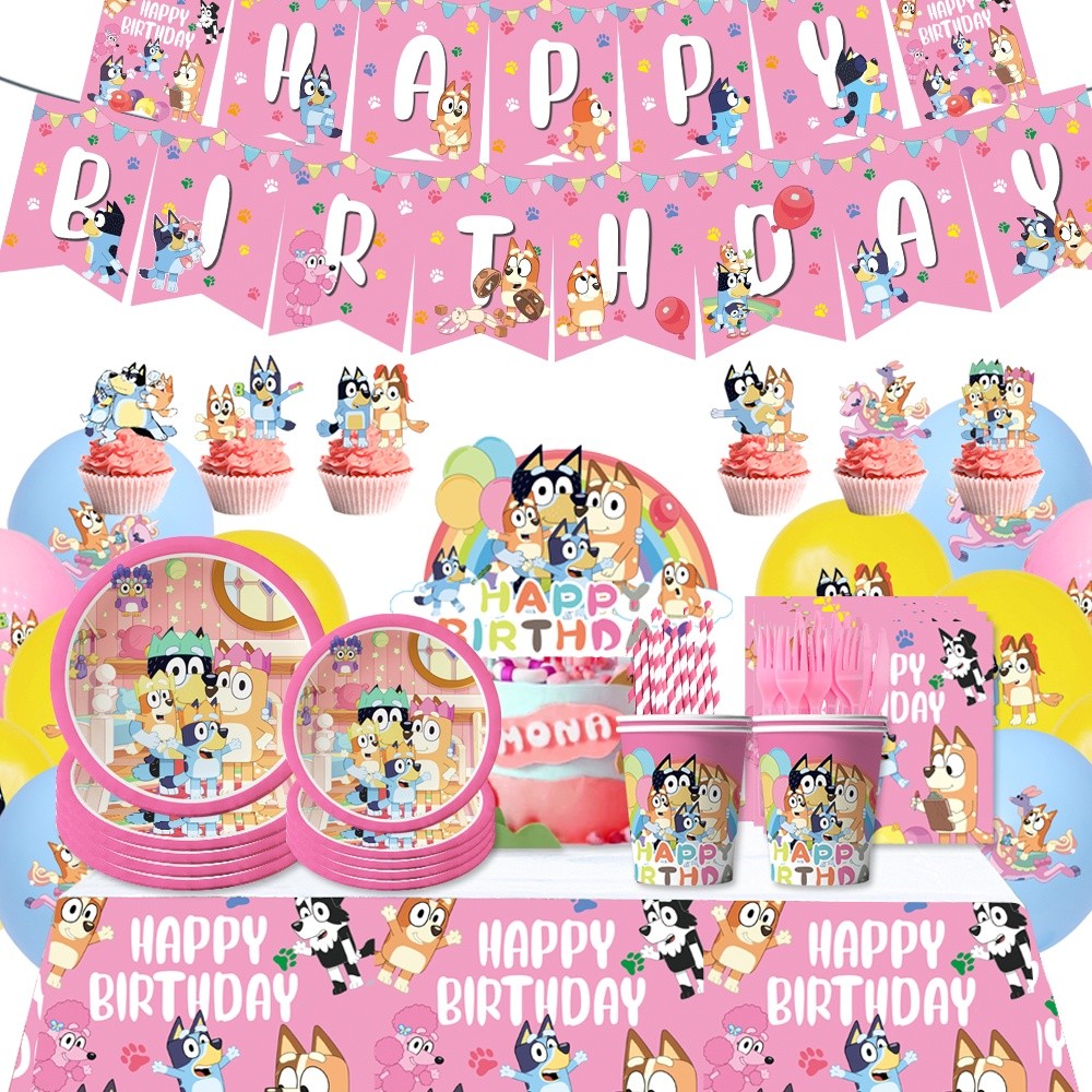 Bluey Pink Themed Birthday Party Supplies Disposable Tableware Paper ...