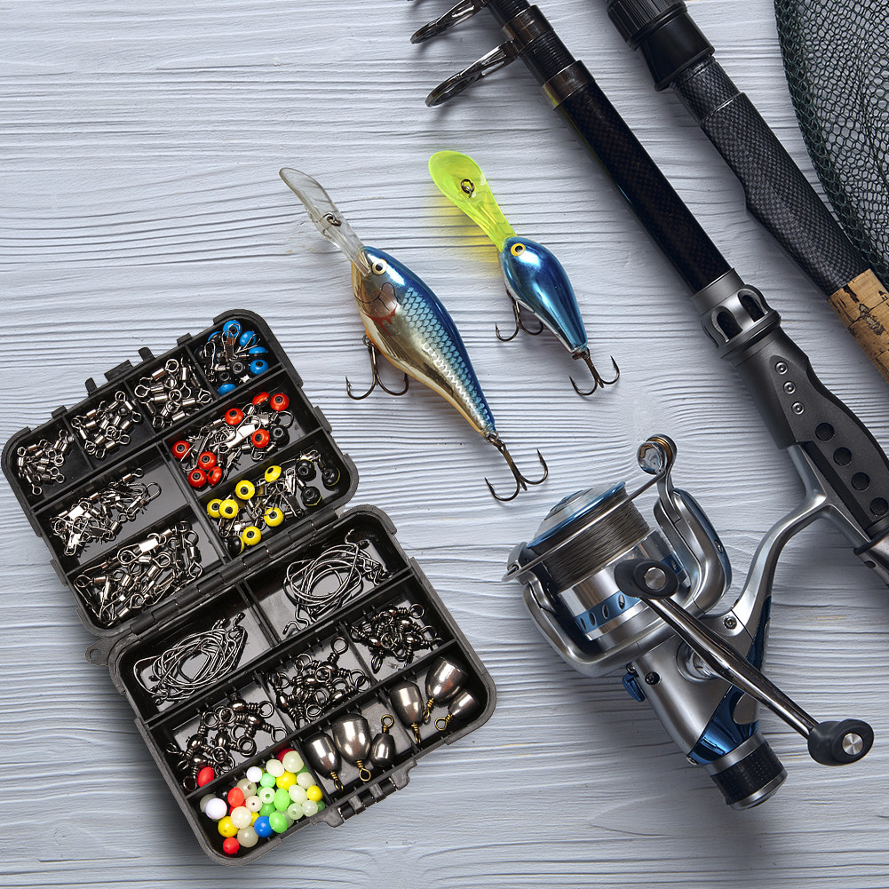 162 Pieces Fishing Accessories Set Including Swivel Crank Hook Lead ...