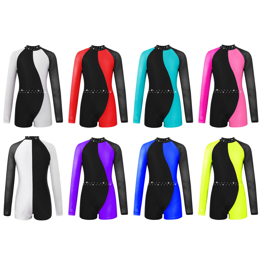 Yartina Kids High Neck Zip Long Sleeve One Piece Unitards Gymnastics ...