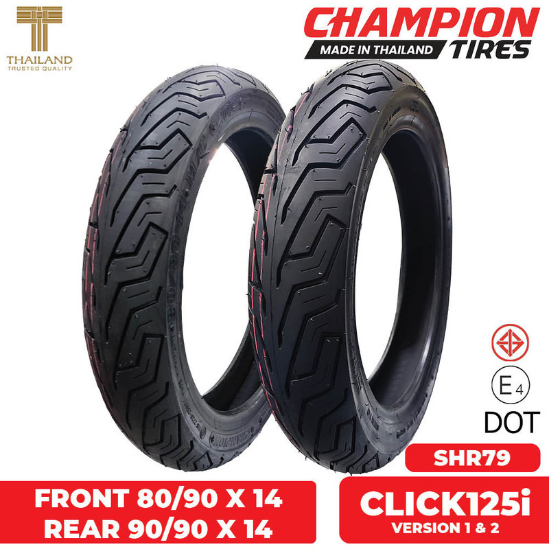 Champion Tubeless Tires Set for Honda CLICK125i V.1 80/90 X 14 & 90/90 ...
