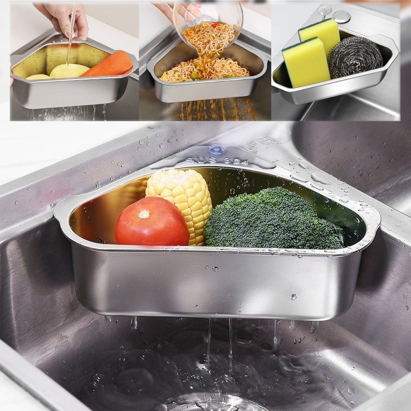 Triangular Sink Strainer Stainless Steel Sink Corner Rack Vegetable ...