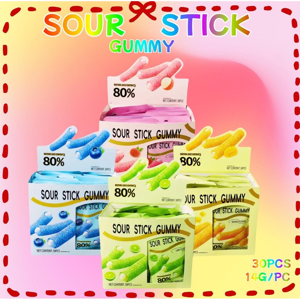Sour Stick Gummy Lychee Mango Lime Blueberry Outside Sweet & Sour Taste ...