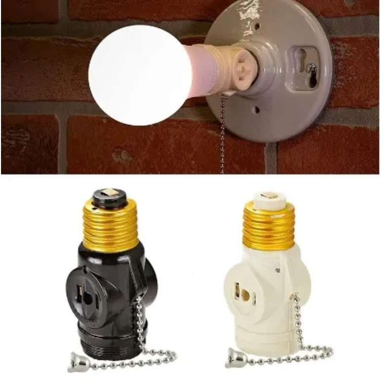 Bulb Screw Socket To Outlet Adapter Light Holder Splitter Pull Chain ...
