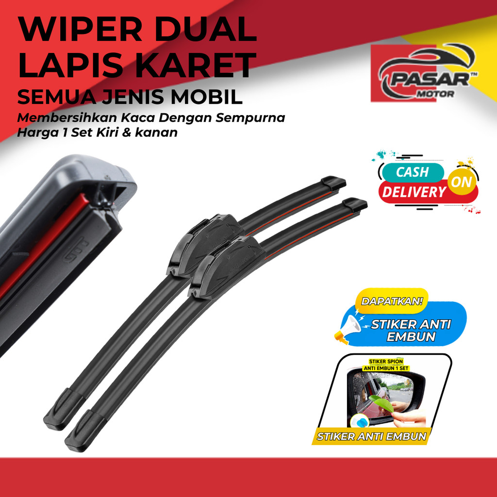 1 Set of Dual Rubber Car Wipers Kiri and Right Package with Bonus ...