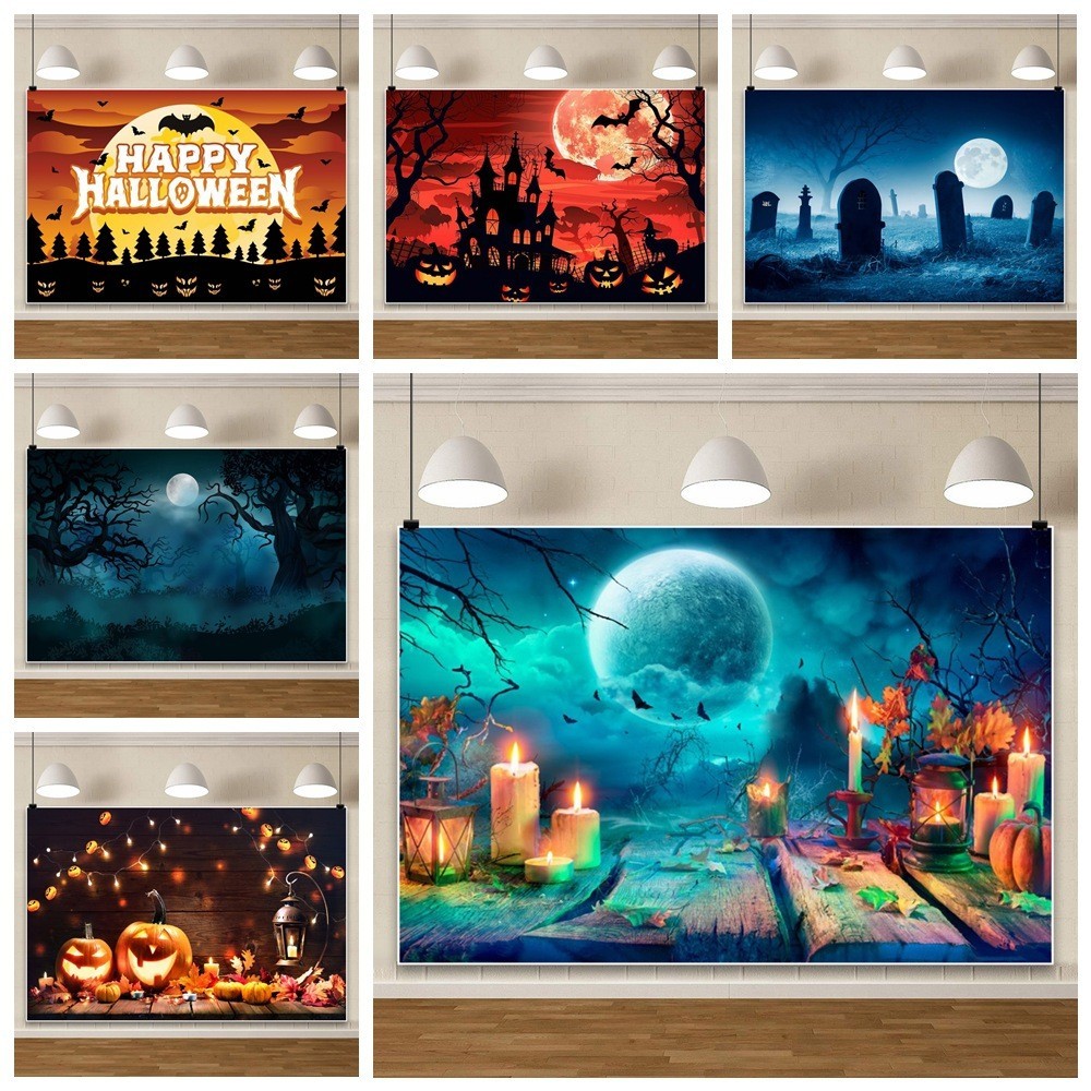 7x5ft Halloween Party Decorations, Haunted Scene Setters Backdrop ...