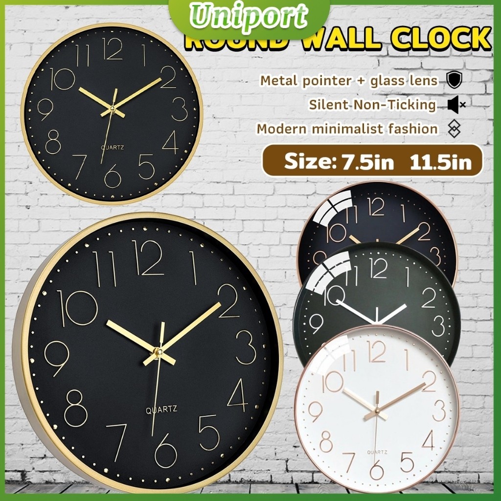 UNI Wall Clock Silent Non-Ticking Round Wall Clock Modern Simple Style ...